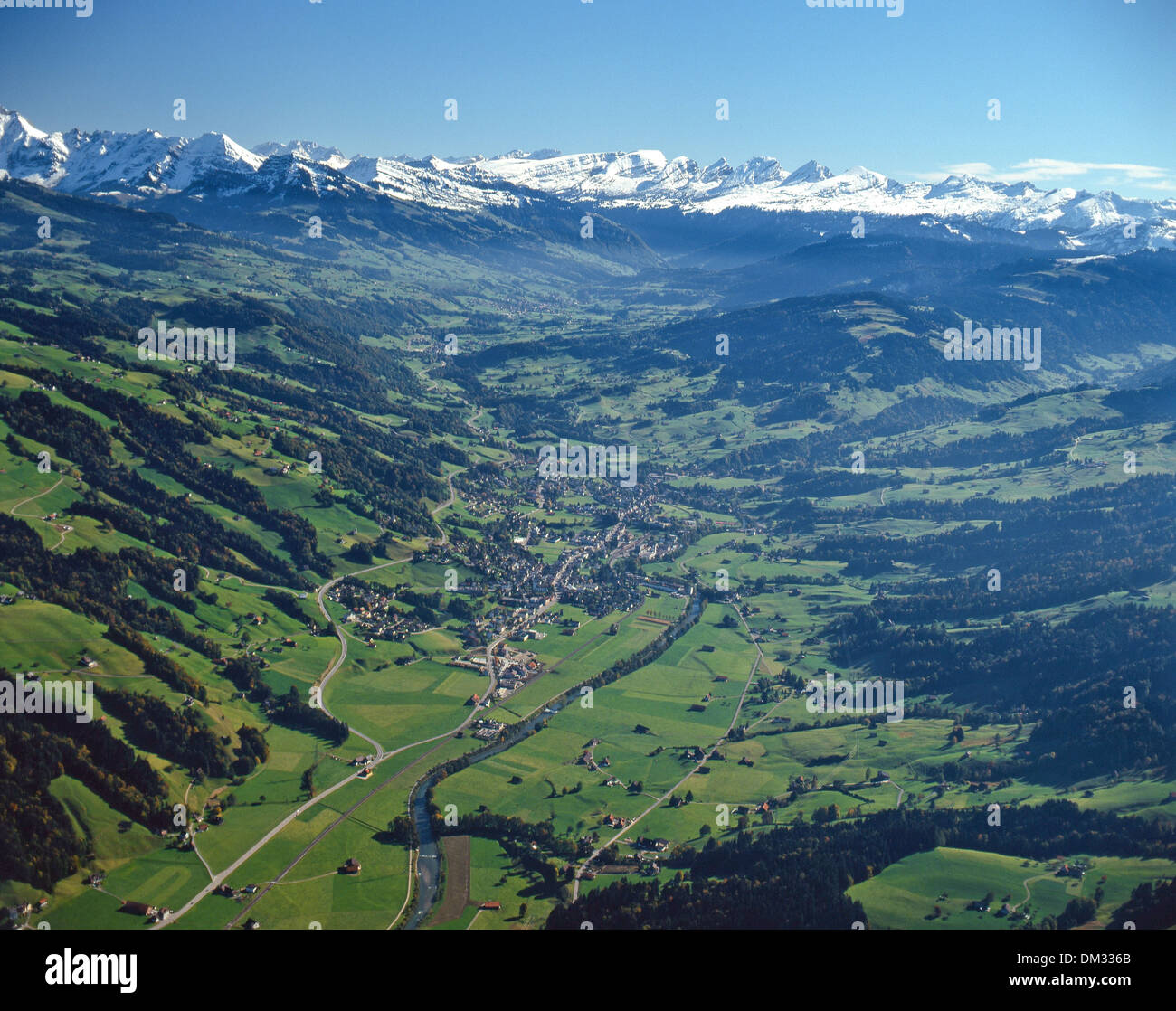 Switzerland Europe mountain Toggenburg mountains village aerial canton ...