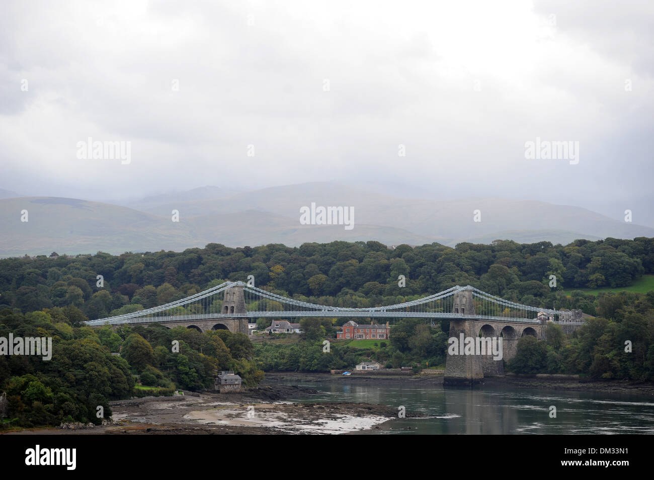 The Menai Bridge in North Wales which connects Bangor to Anglesey Stock ...