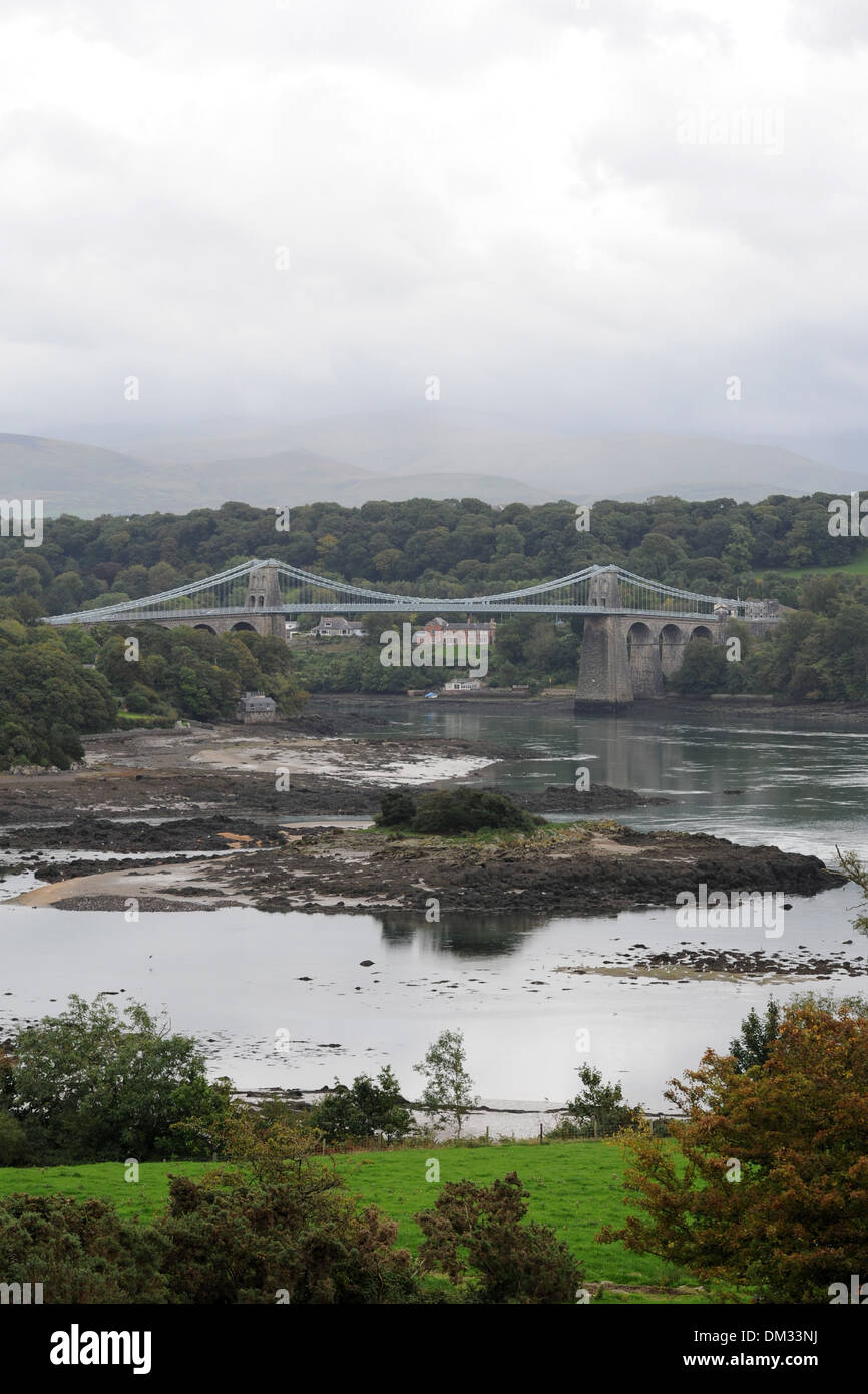 The Menai Bridge in North Wales which connects Bangor to Anglesey Stock ...