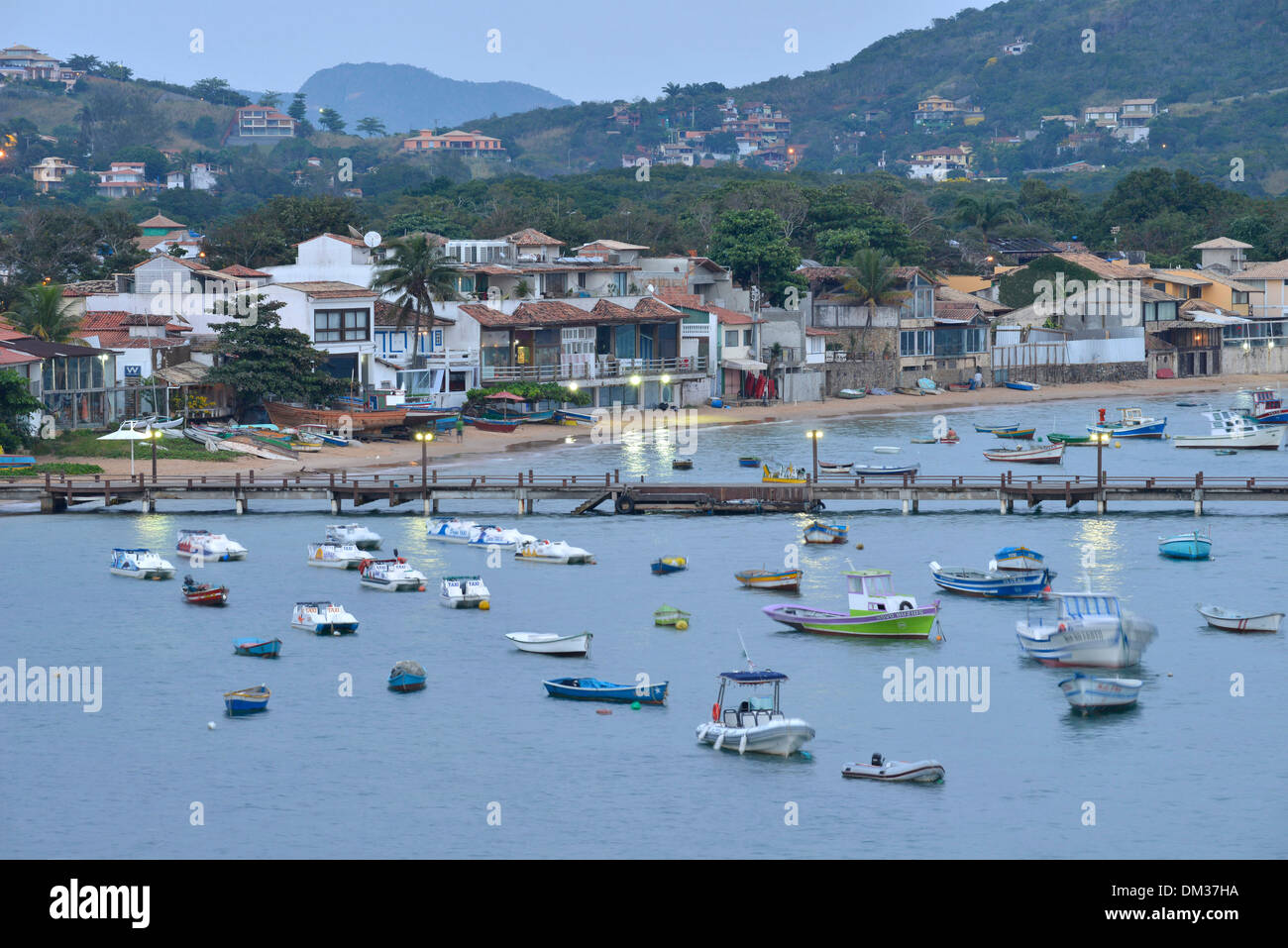 South America, Brazil, Buzios, waterfront, dusk, harbour, town, coastal ...