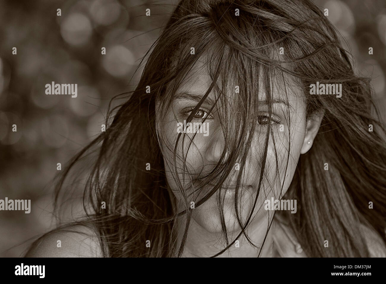 South America, Brazil, Paraty, face, Brazilian, brunette, mulatta, girl ...