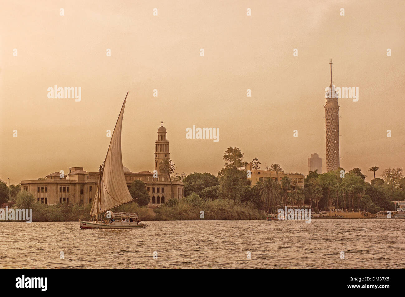Africa, Egypt, Middle East, Cairo, river, Nile, smog, sunset, urban ...