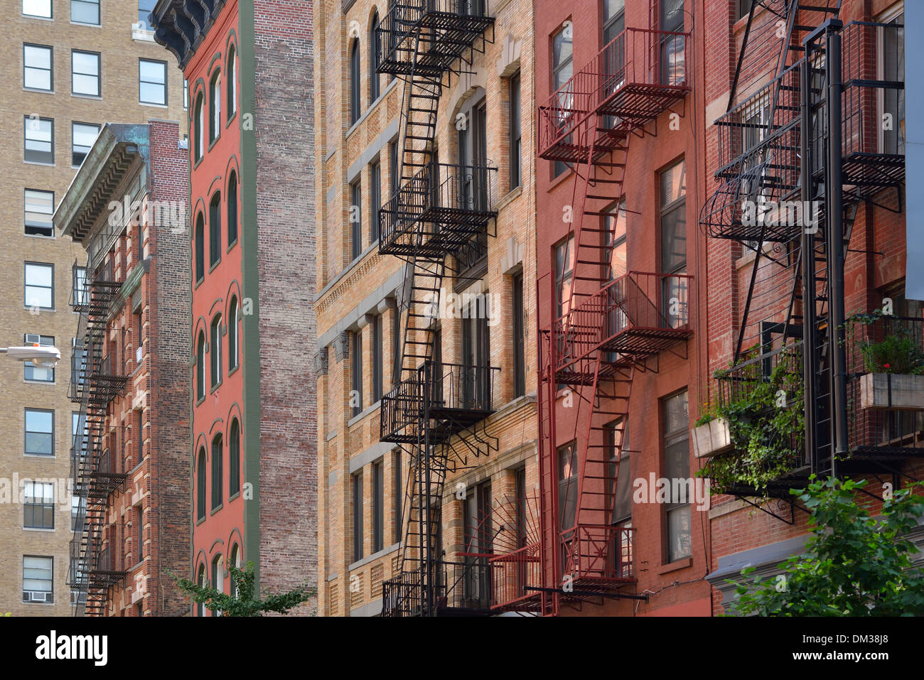 USA, New York, Manhattan, Soho, building, fire escape, row, brick ...