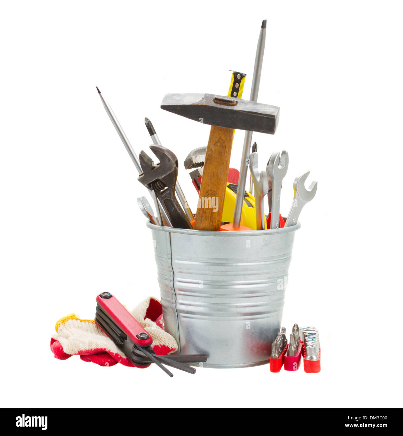 Set of tools in metal pot Stock Photo - Alamy