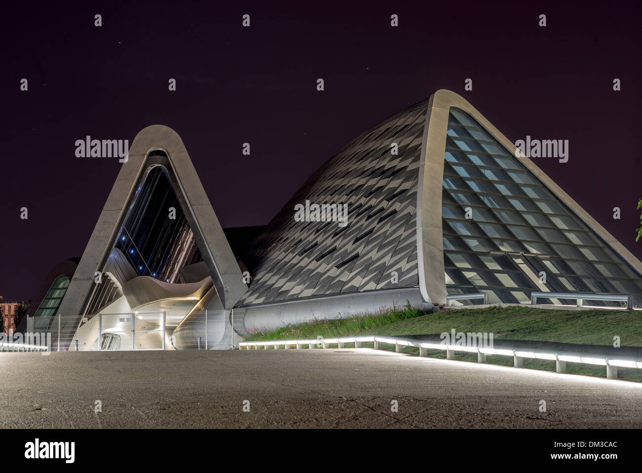 Bridge Pavilion entry designed by Zaha Hadid, in the night, Saragoza ...