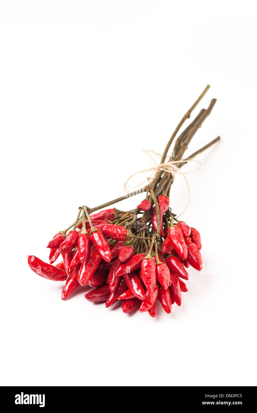 Bunch of red hot chili peppers isolated over white Stock Photo - Alamy