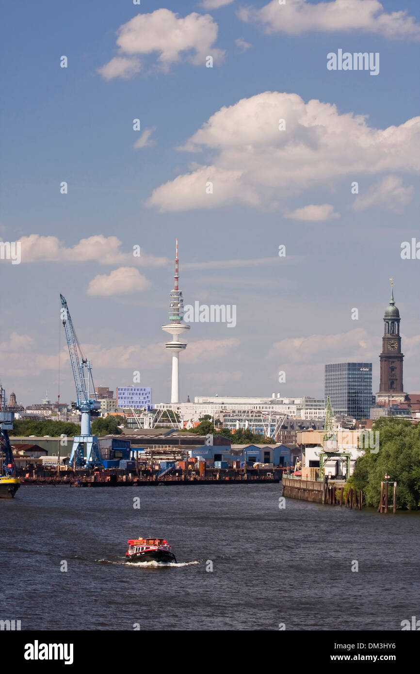 Germany, docks, Elbe, Europe, television tower, Hamburg, cranes ...