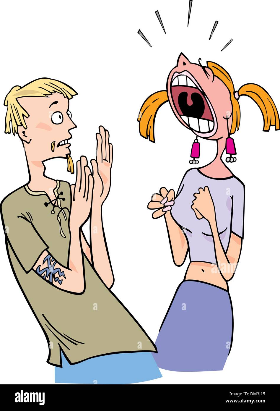 scared guy and angry screaming girl Stock Vector Image & Art - Alamy