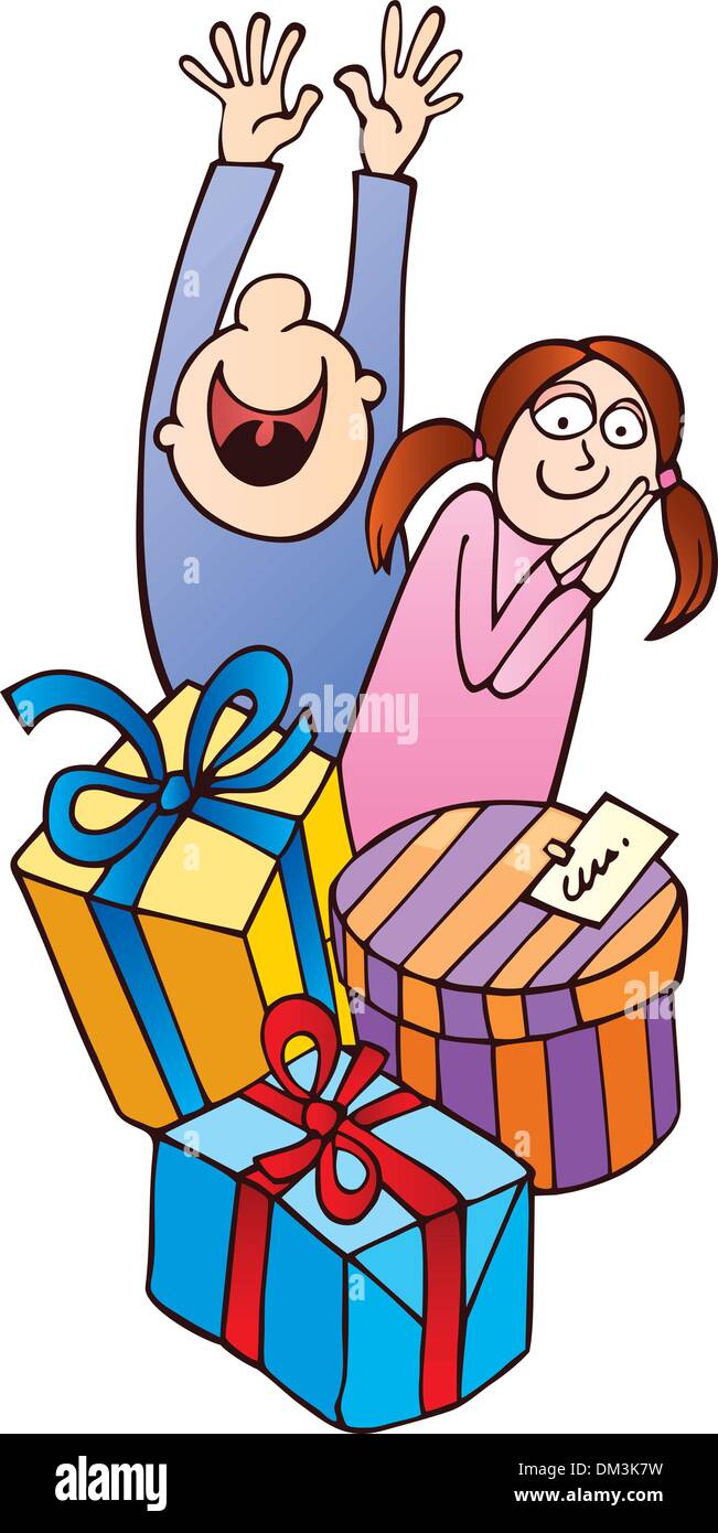kids and presents Stock Vector Image & Art - Alamy