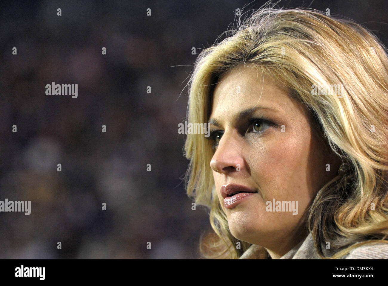 ESPN analyst, Erin Andrews, watches the action during an SEC West game ...