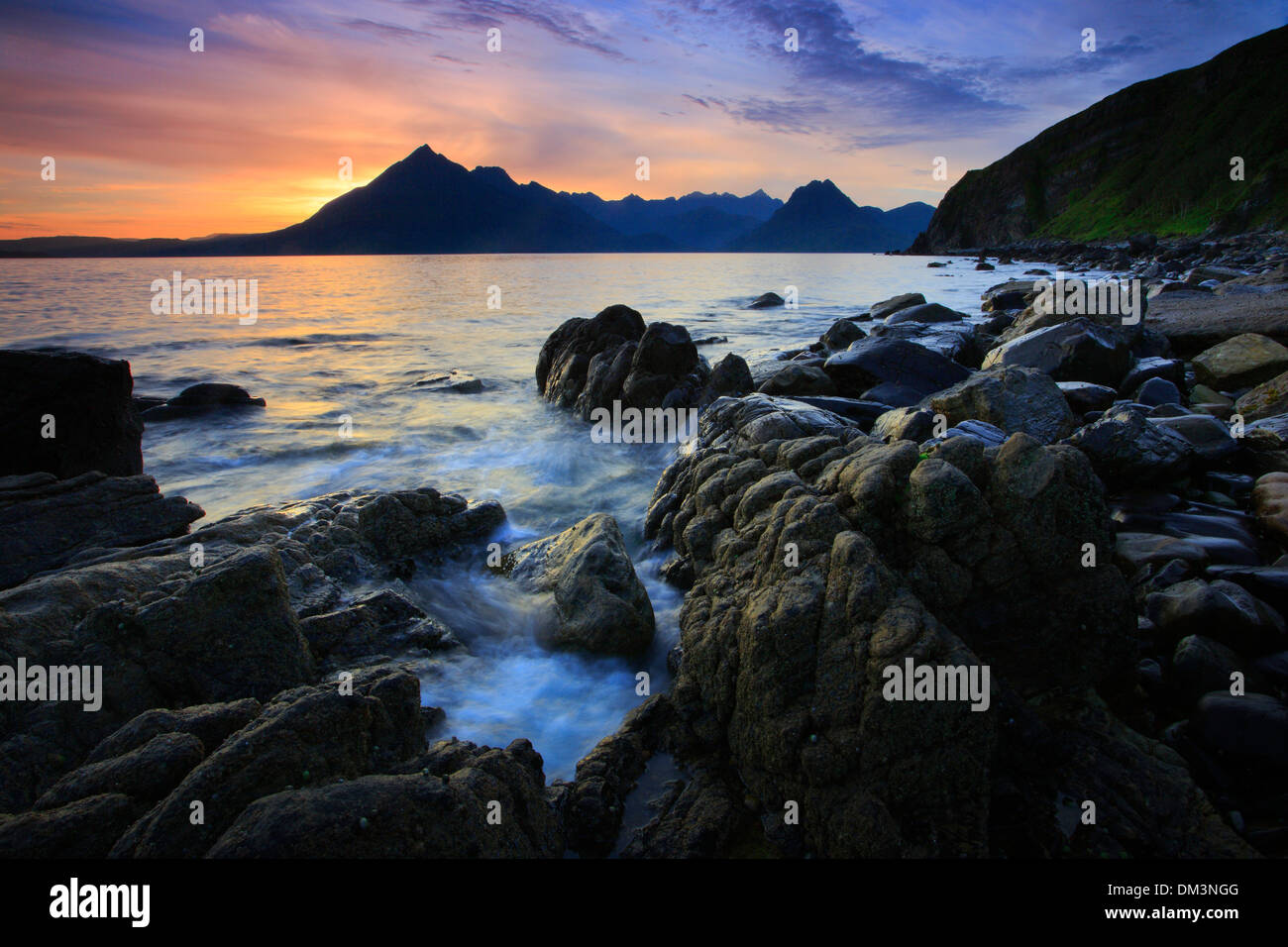 Evening mountain mountains dusk twilight Elgol cliff rock cliff water ...