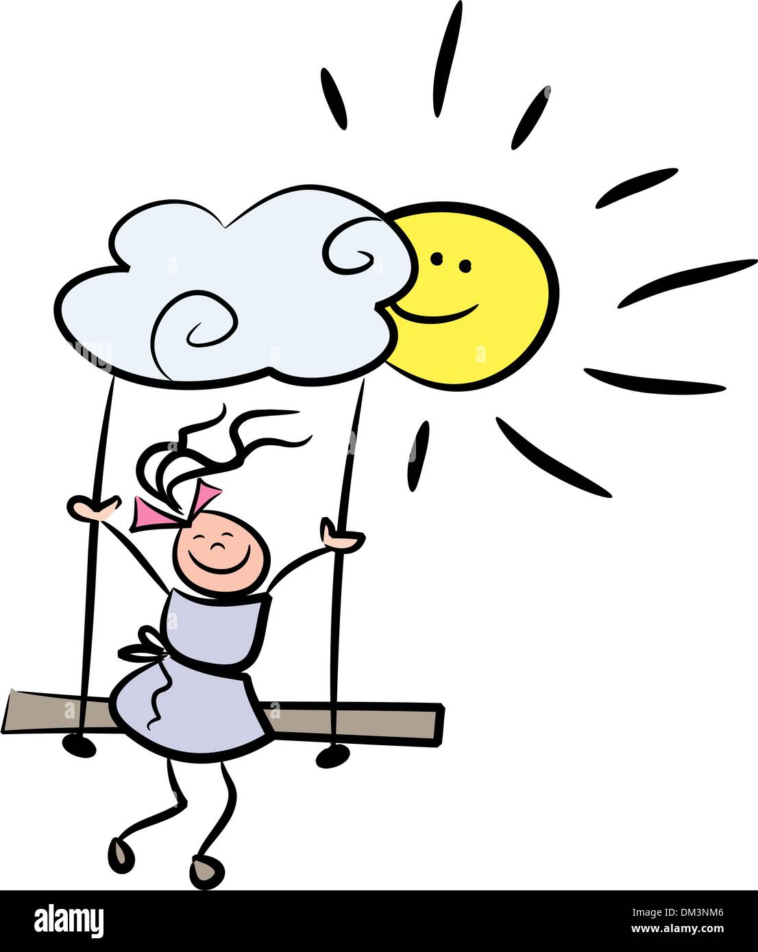 Happy cartoon girl on a swing Stock Vector Image & Art - Alamy