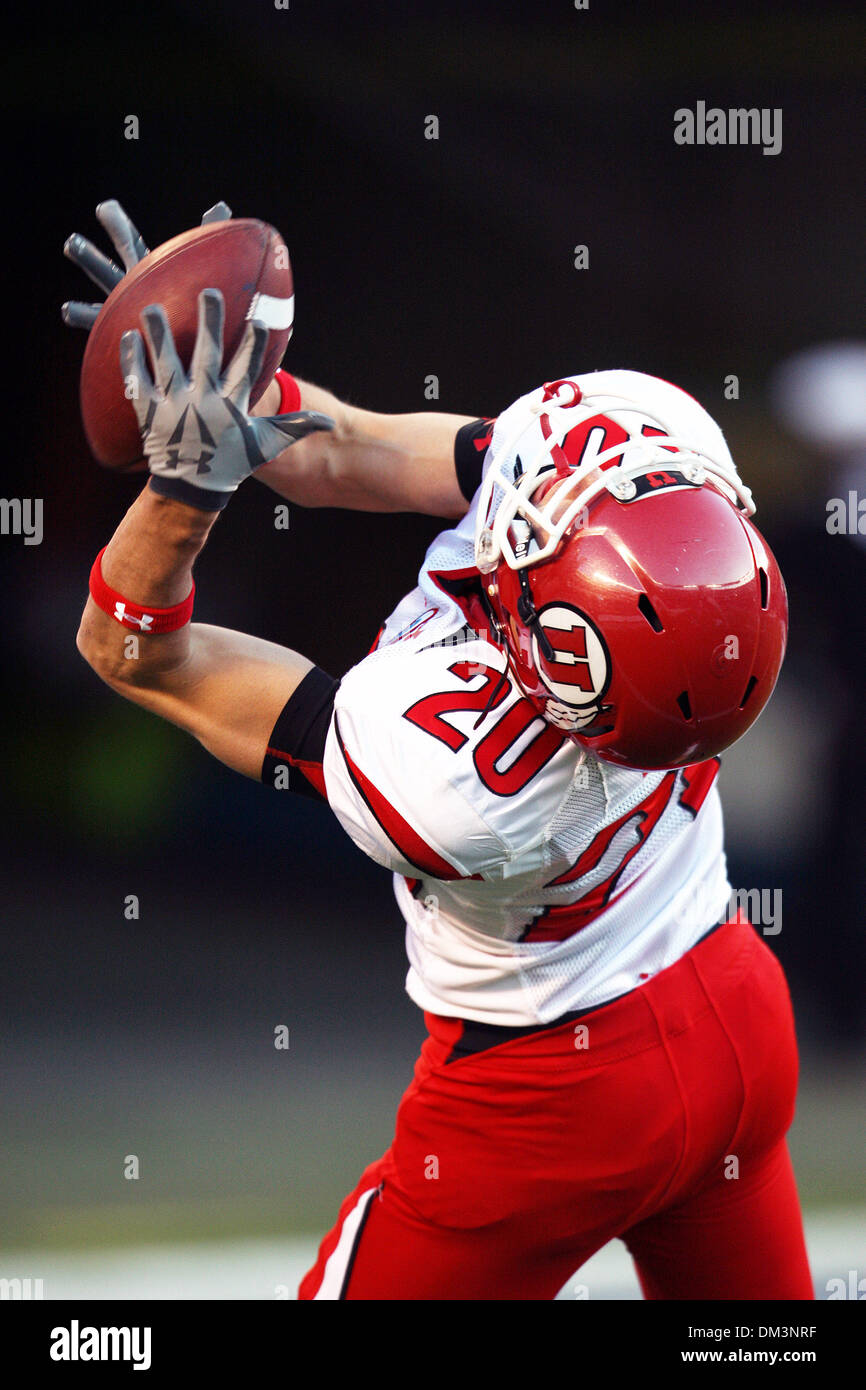 Utah wide receiver Zach Wade #20 pulls in deep passes during warm ups before the start of the ...