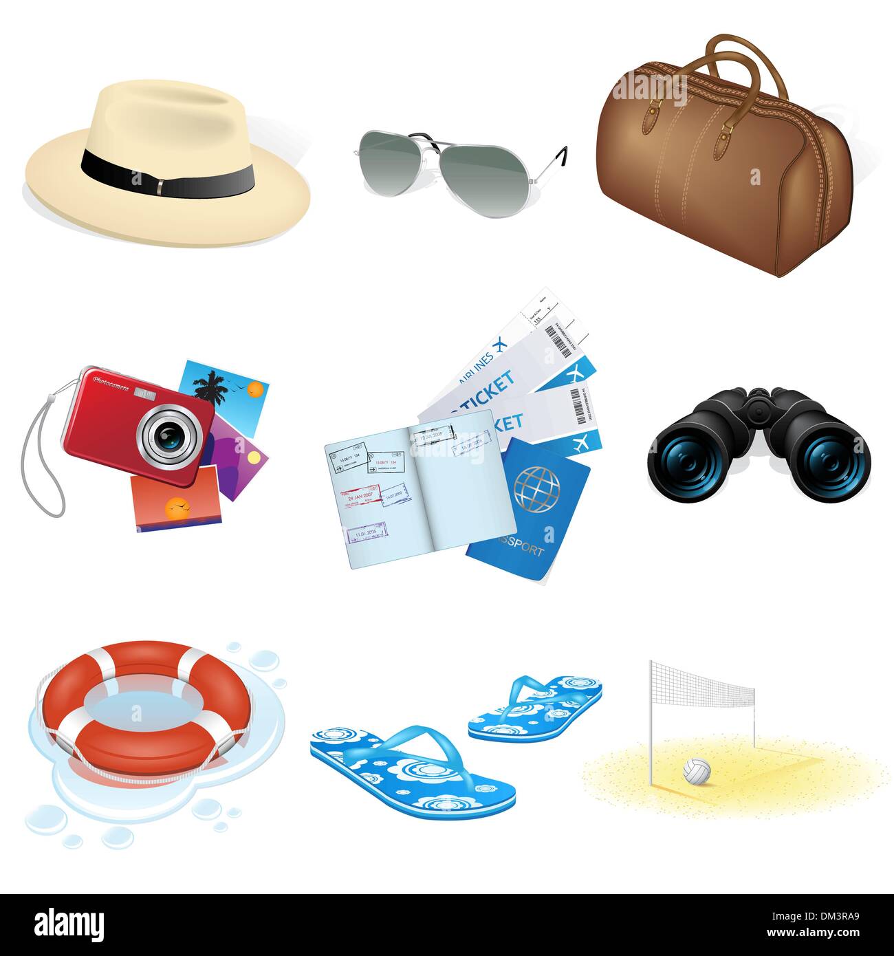 Passport sunglasses travel icons Cut Out Stock Images & Pictures - Alamy