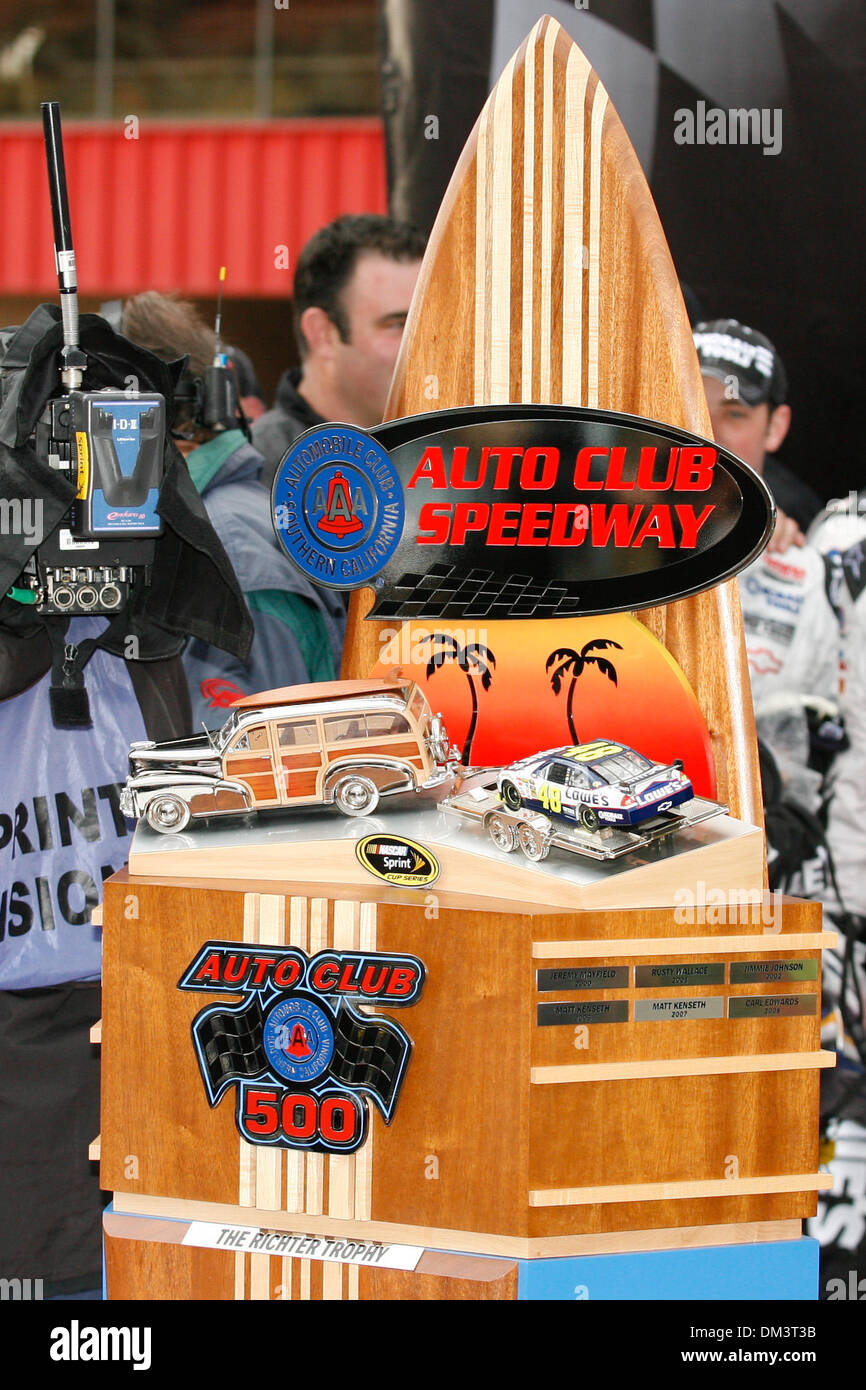 21 February 2010: The Auto Club 500 trophy on display at the Auto Club ...