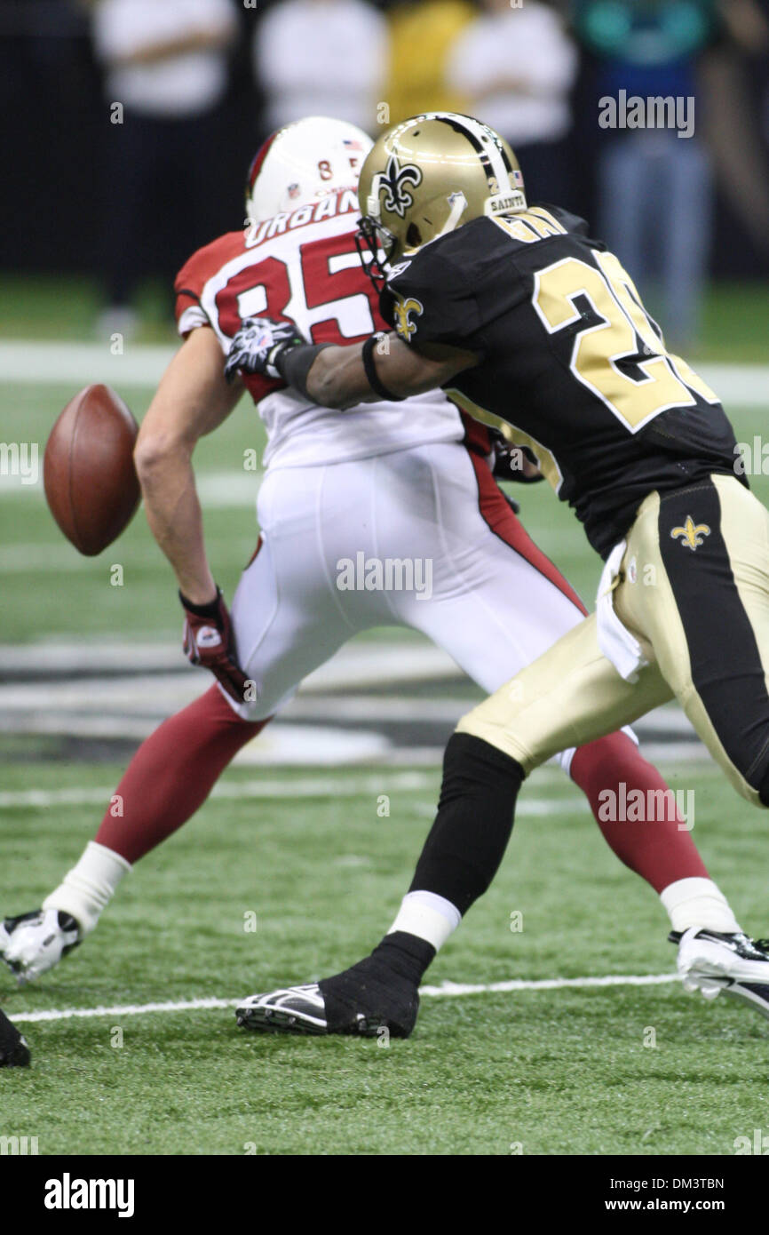 16 January 2010: Saints cornerback Randall Gay (20) causes a fumble ...