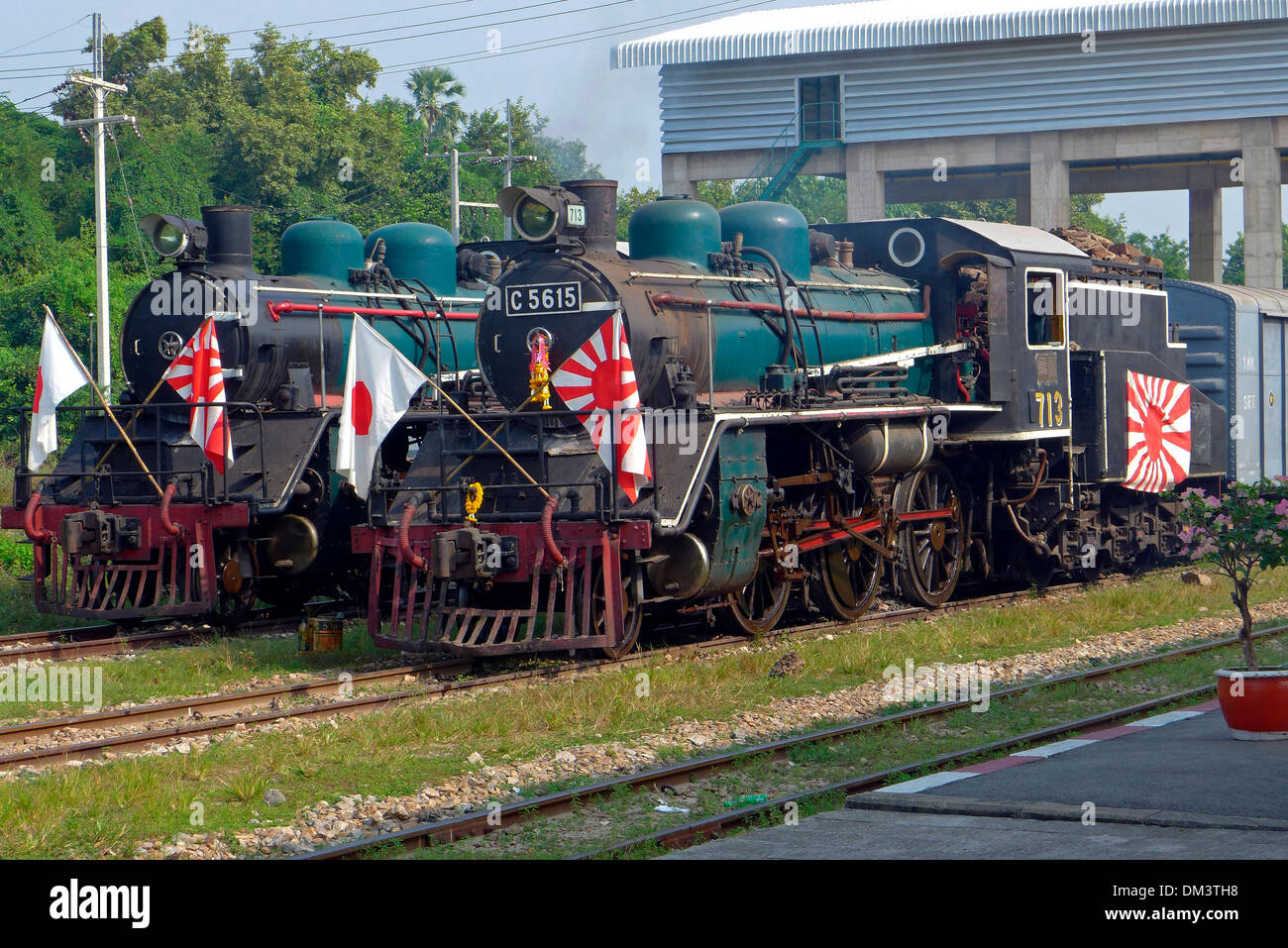 Japanese steam locomotives taking part in the Bridge over the River ...