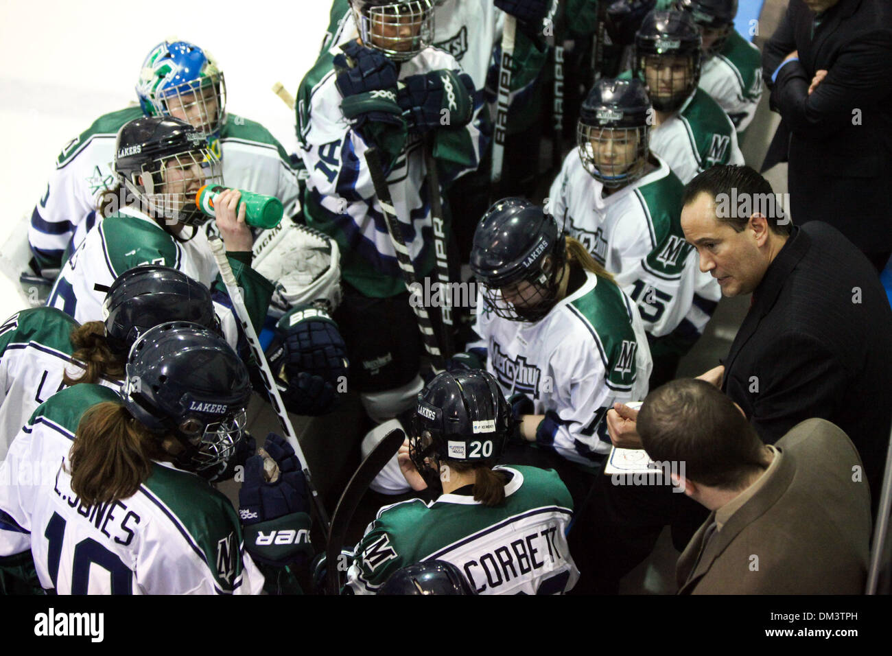 Mercyhurst Head Coach Michael Sisti (right) goes over the plan before ...