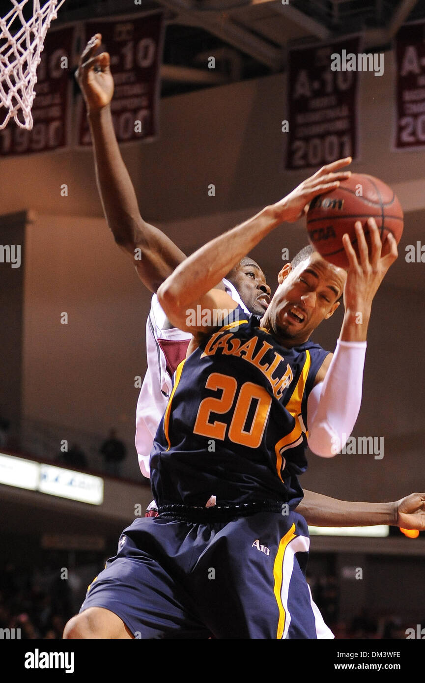 La Salle forward Jerrell Williams #20 comes down with the rebound ...