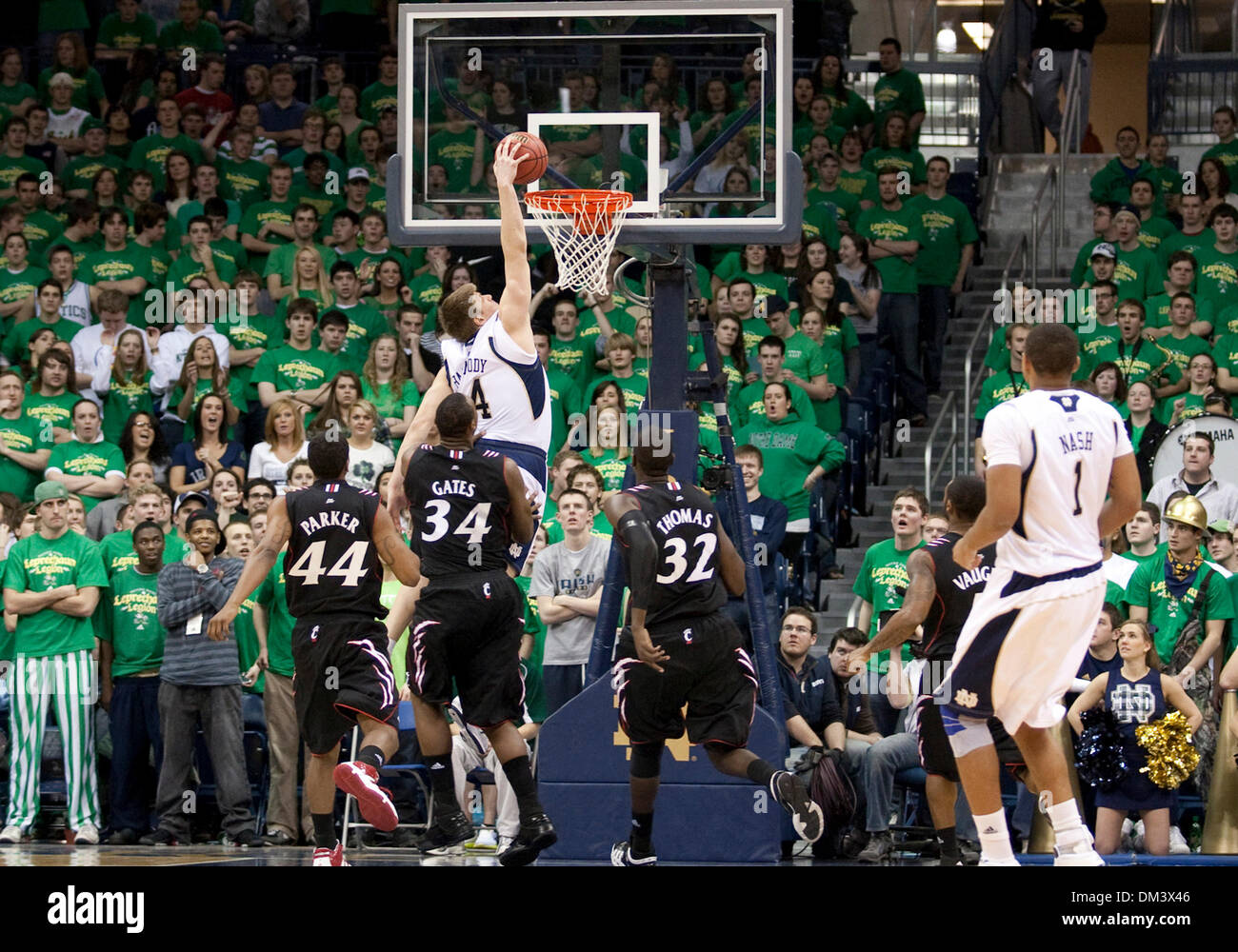 Notre Dame Forward Luke Harangody (44) slams dunk in first half game ...