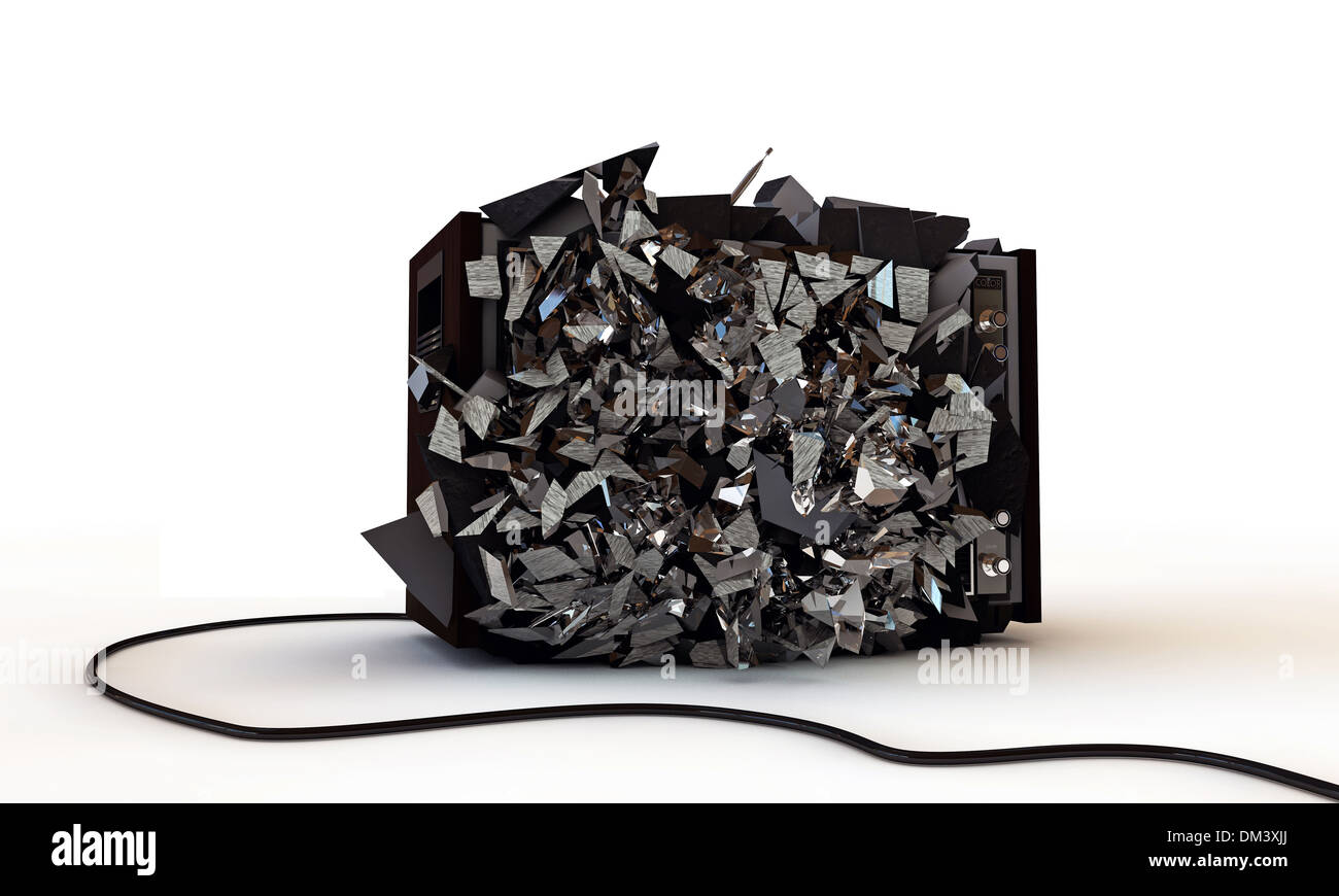 smashed tv isolated on white background Stock Photo - Alamy