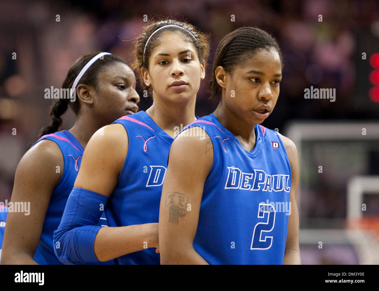 DePaul players line up for play in game action between the Notre Dame ...