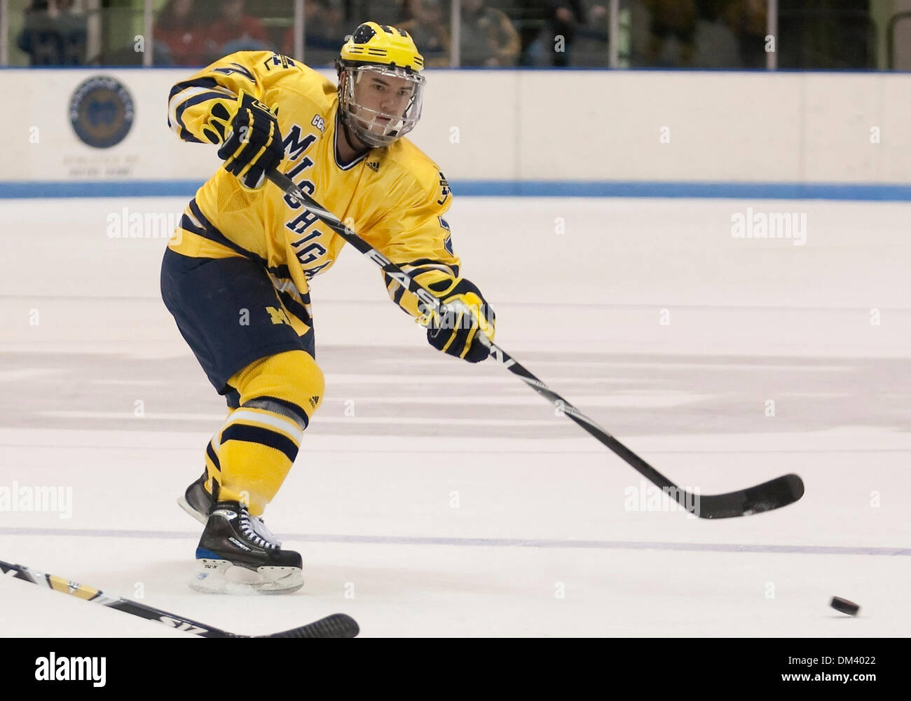 Michigan Defesemen Chad Landlals (7) in game action between the Notre ...