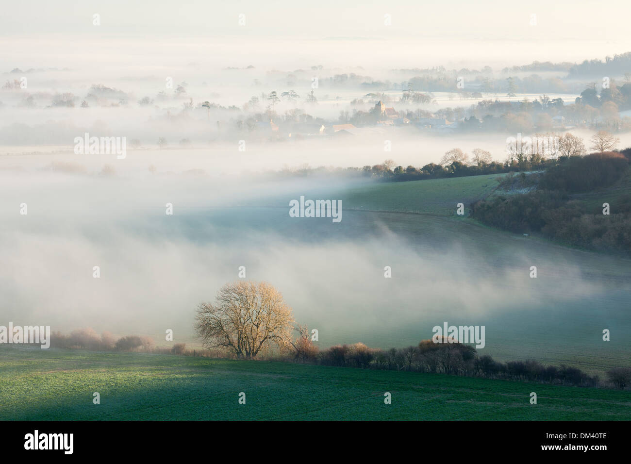 Layers of mist over the South Downs National Park near Firle in East ...