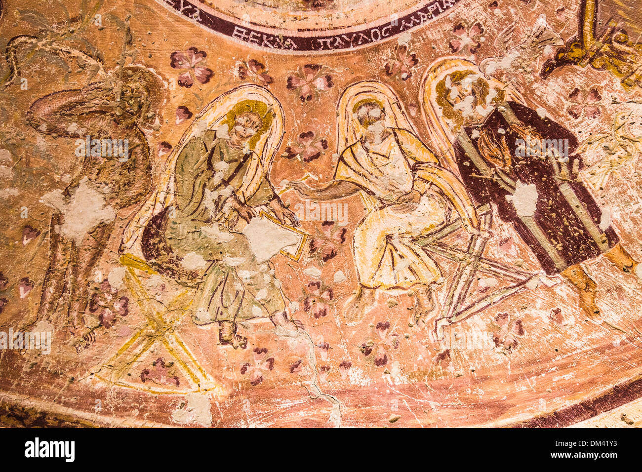 Biblical scene mural on the vaulted ceiling of the Chapel of Peace at ...