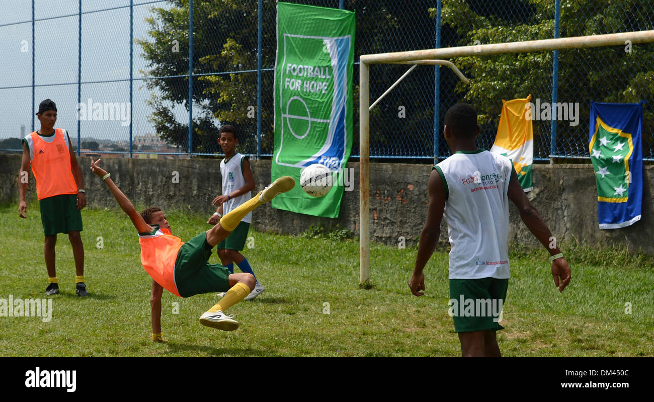 Brazilian youths in action during a practice session of the FIFA soccer ...