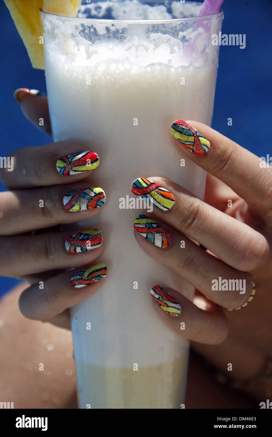 WHITE COCKTAIL DRINK & PAINTED FINGER NAILS CRATOS HOTEL KYRENIA CYPRUS ...