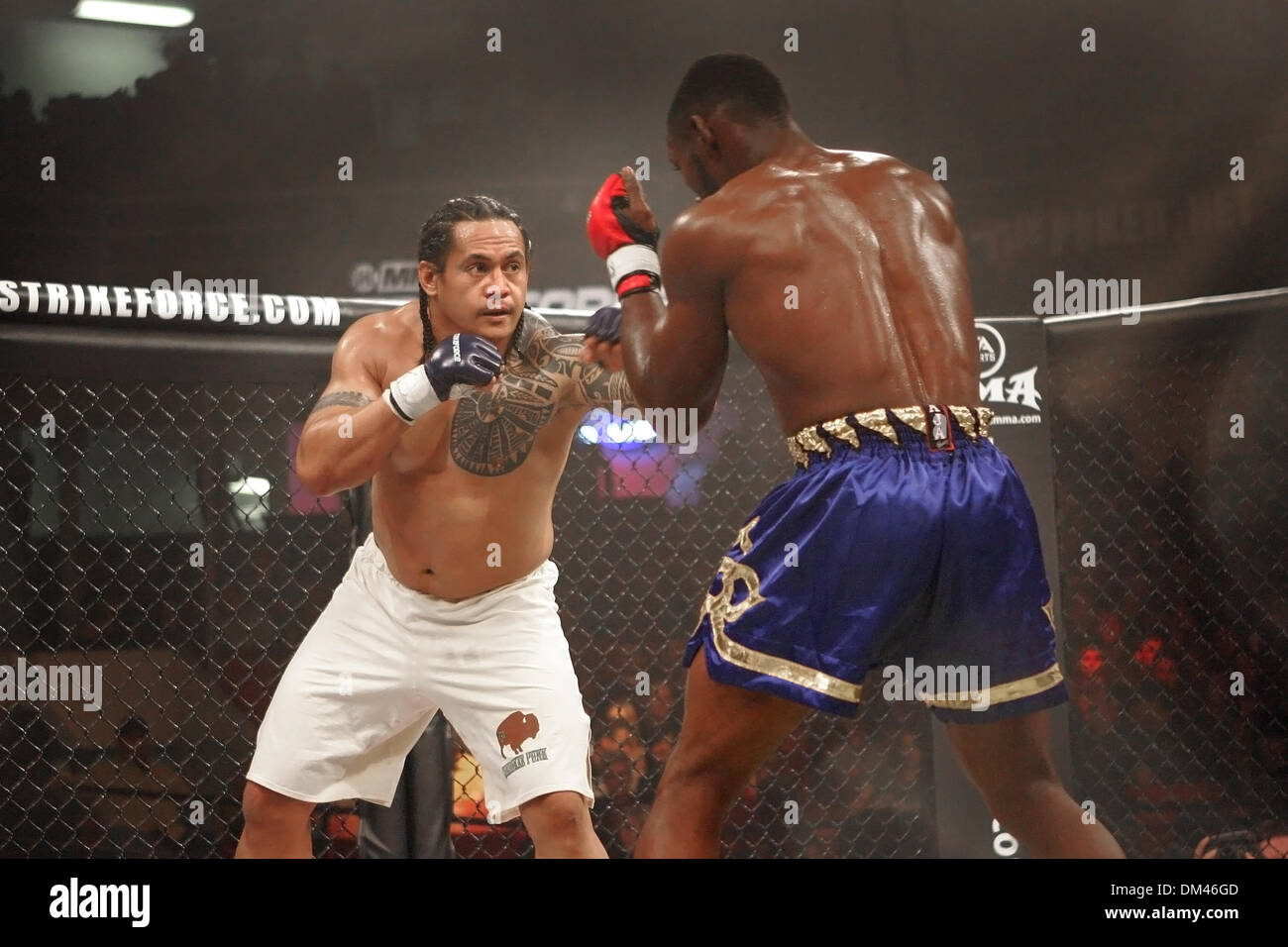 Gary Tapasua, Independence, MO (blue gloves) punches Darryl Cobb, St ...