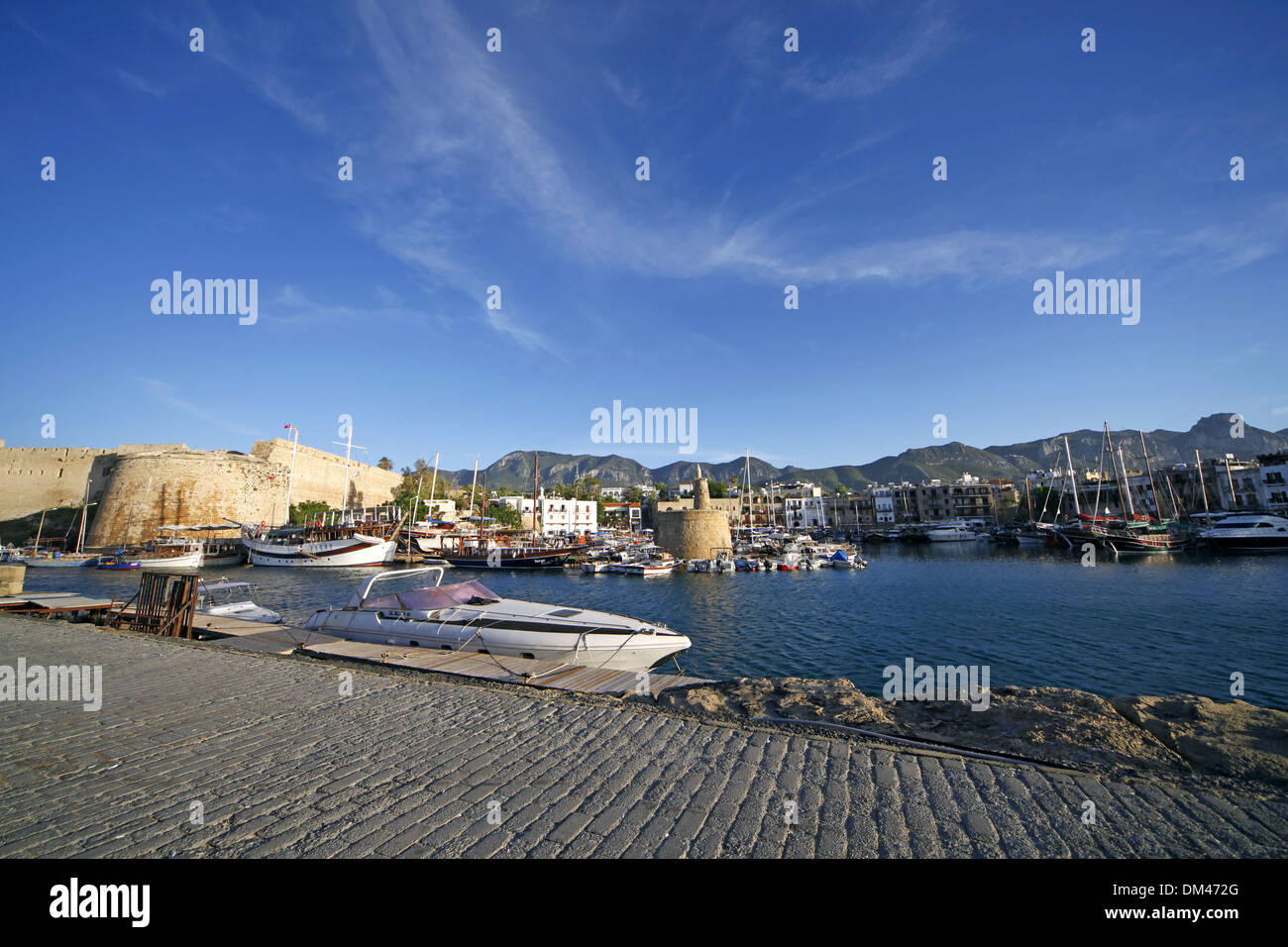 BOATS IN HARBOUR & CASTLE WALLS KYRENIA NORTHERN CYPRUS 27 May 2013 ...