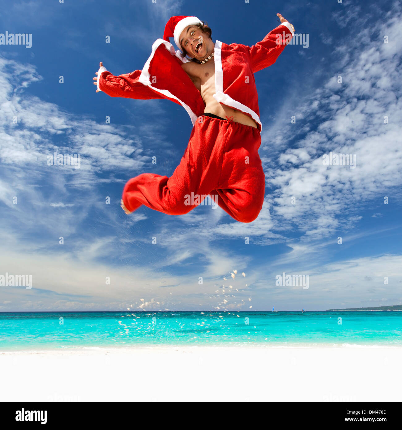 Santa Claus jump on tropical beach, enjoying summer Stock Photo - Alamy