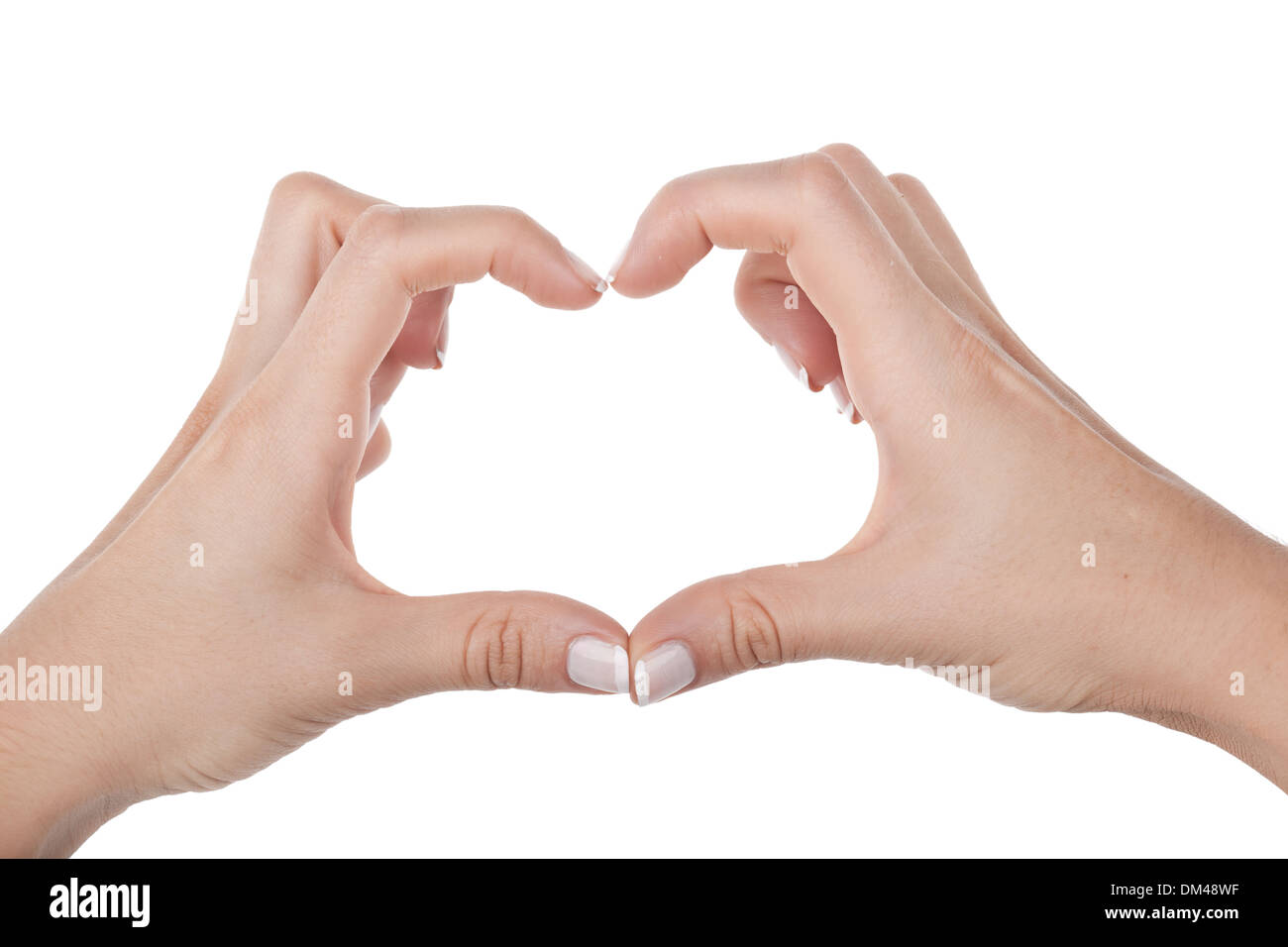 Woman hand shows heart, closeup on white background Stock Photo - Alamy