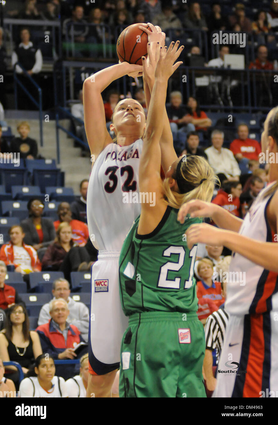 Gonzaga's forward Kayla Standish (32) hits the upper over North Dakota ...