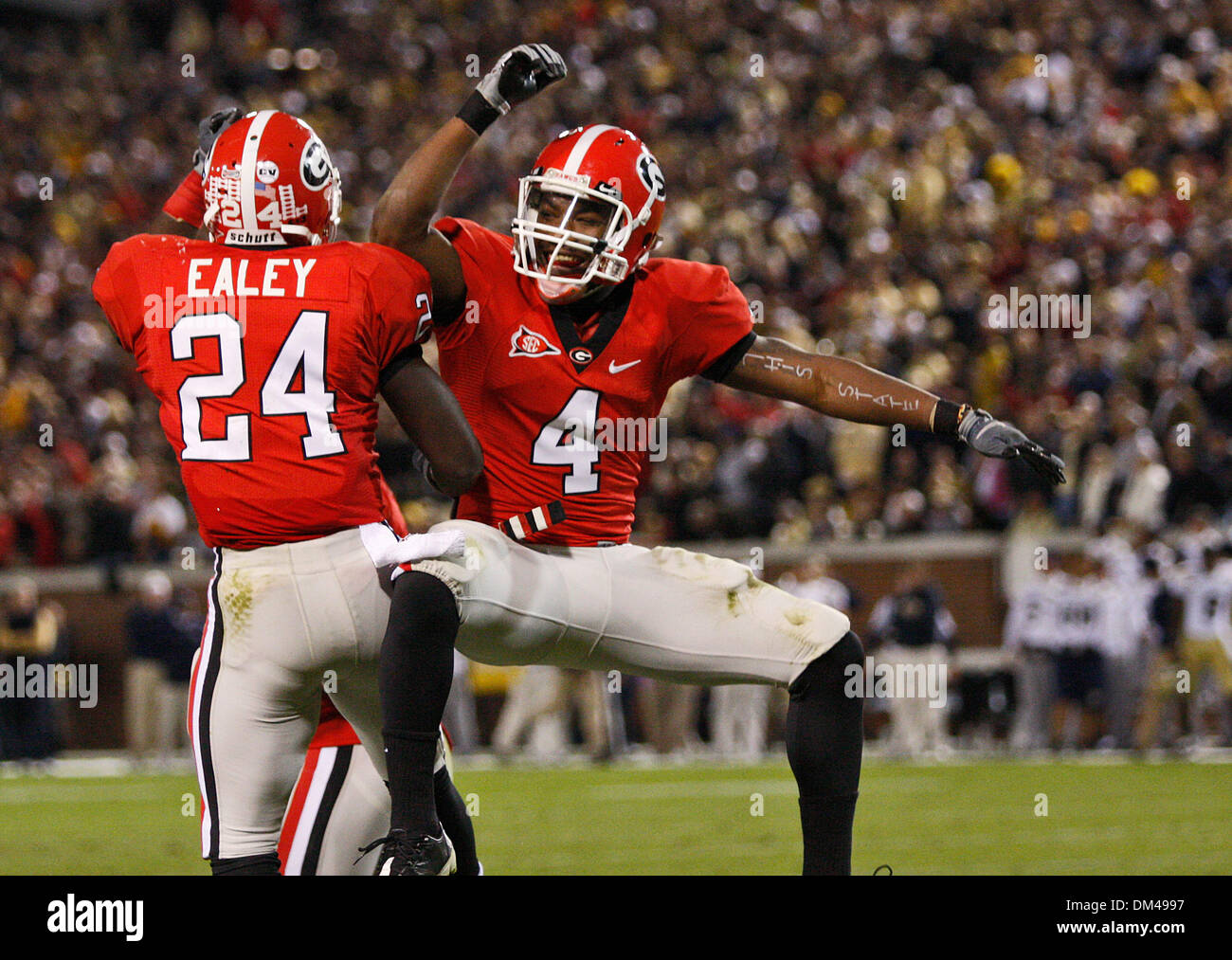 Georgia running back Caleb King (4) celebrates with running back ...