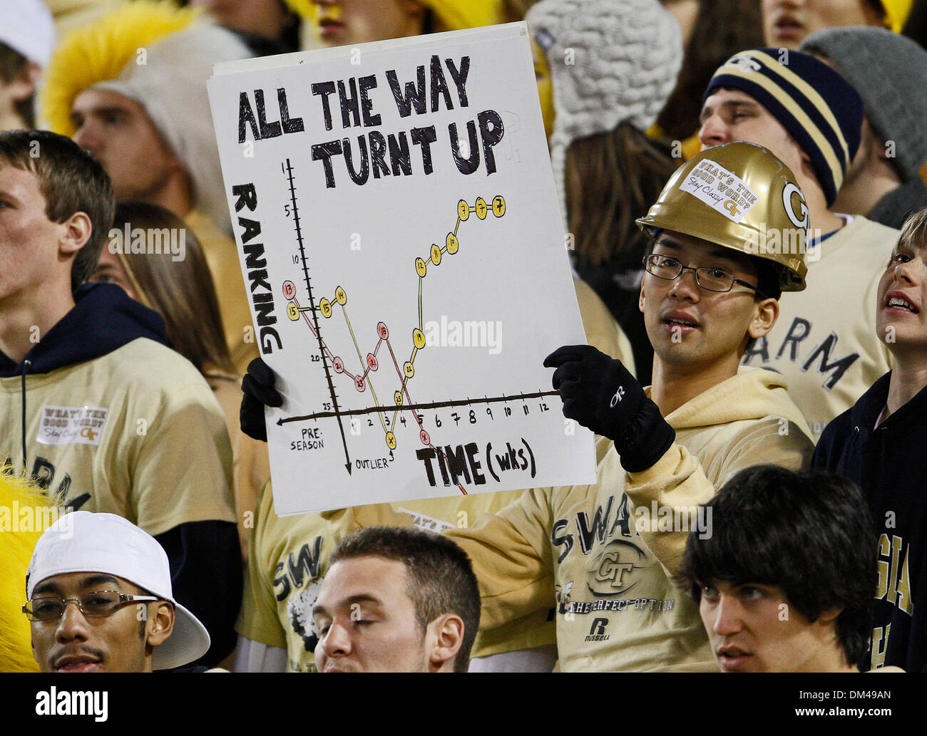 A Georgia Tech fan holds up a sign at the game against Georgia Tech at ...