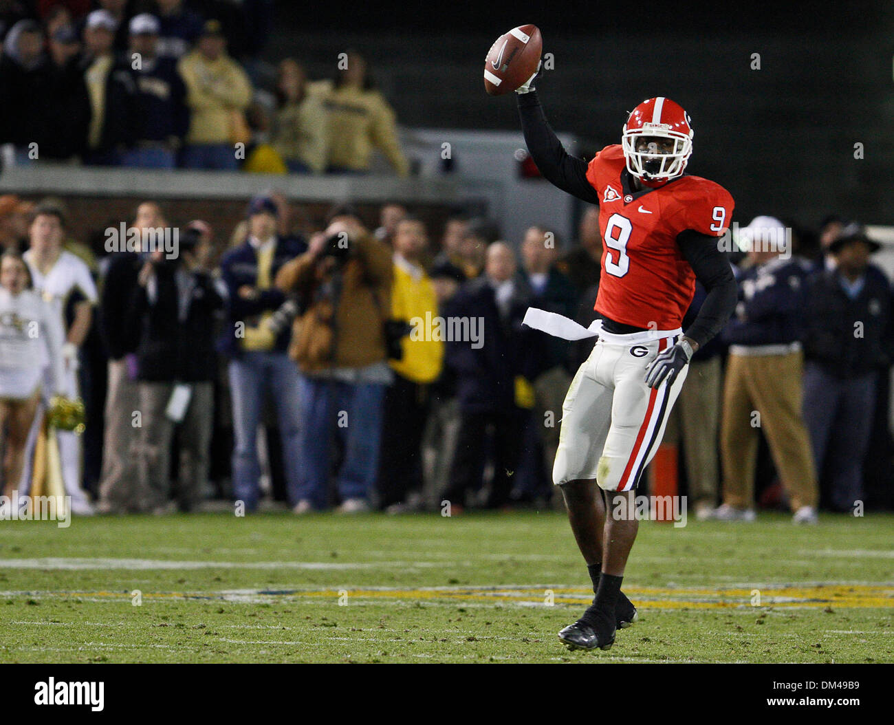 Georgia safety Reshad Jones (9) celebrates an interception at the game ...