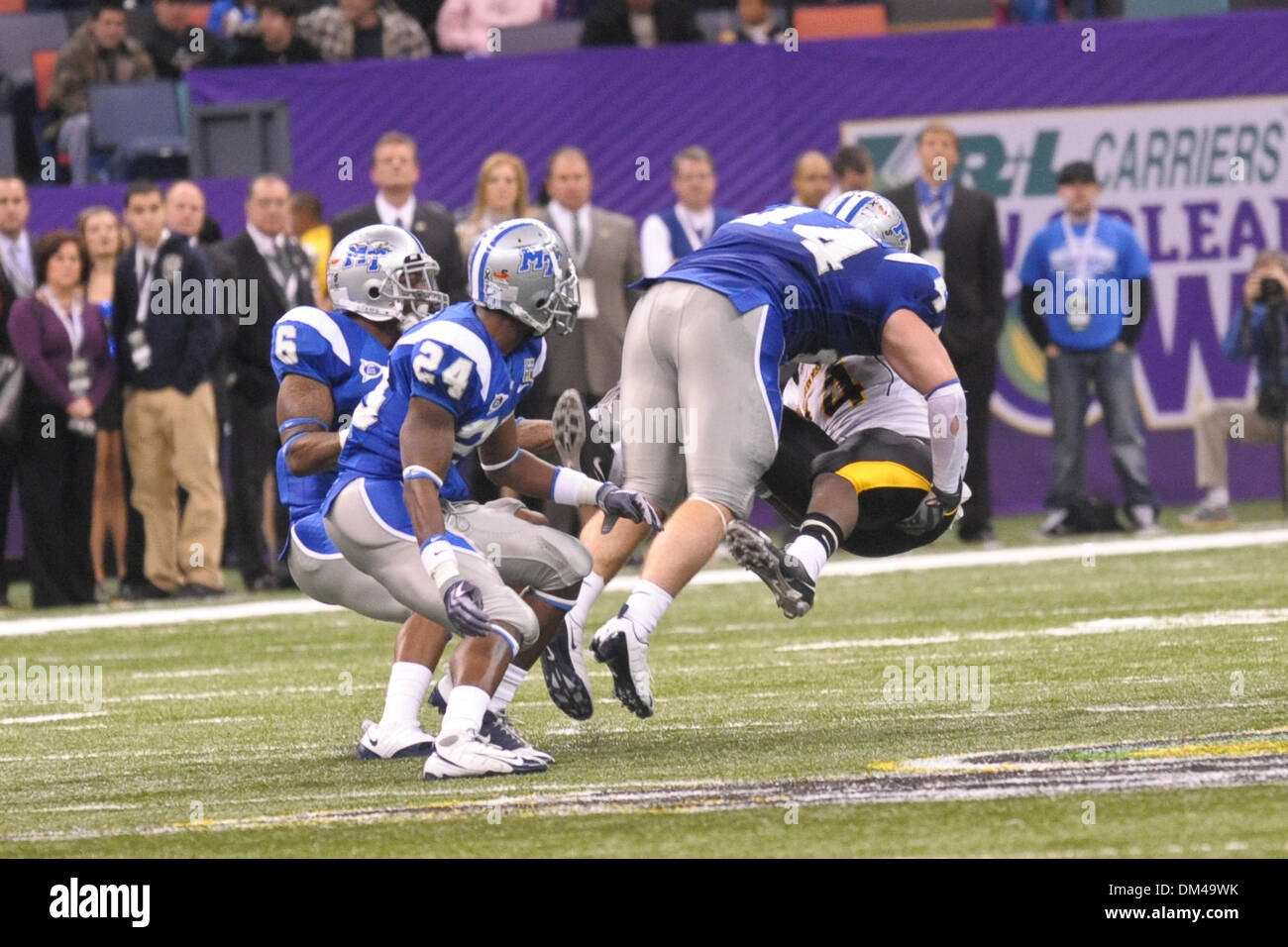 Middle Tenn. linebacker, #44 Danny Carmichael, delivers a big hit ...