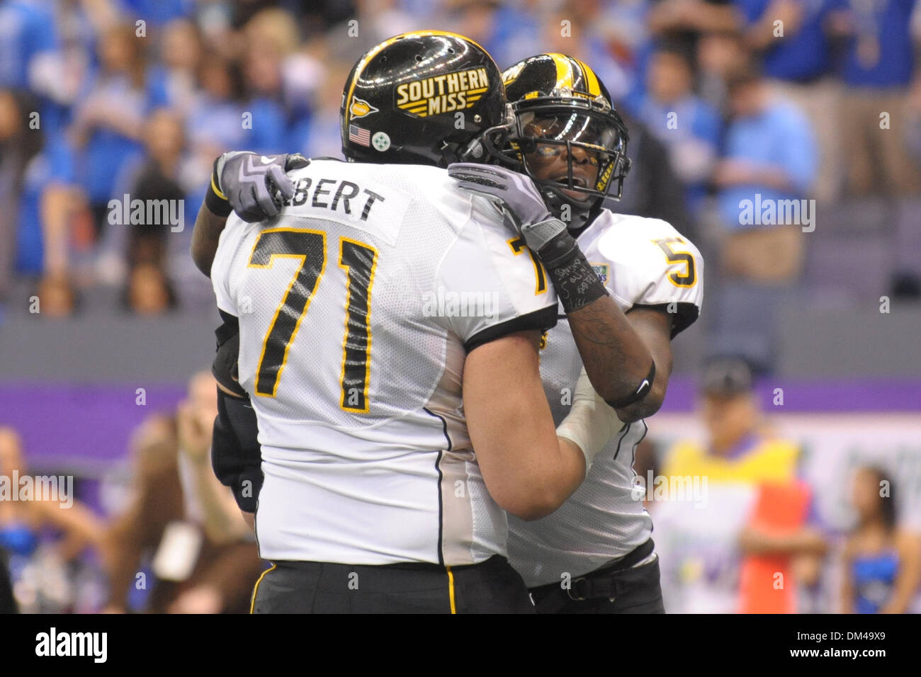 Southern Miss. offensive linemen, #71 Ryan Hebert, celebrates with WR ...