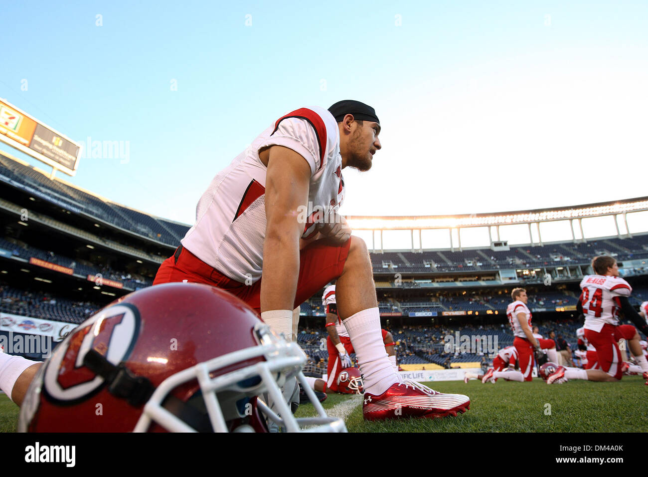 Utah wide receiver Aiona Key #9 warms up on the sideline before playing ...