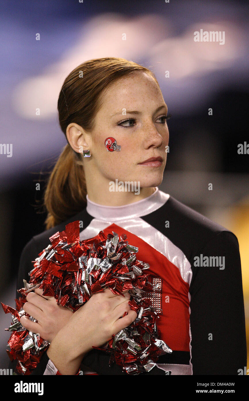 Utah Utes cheerleader during first half action of the Poinsettia Bowl ...
