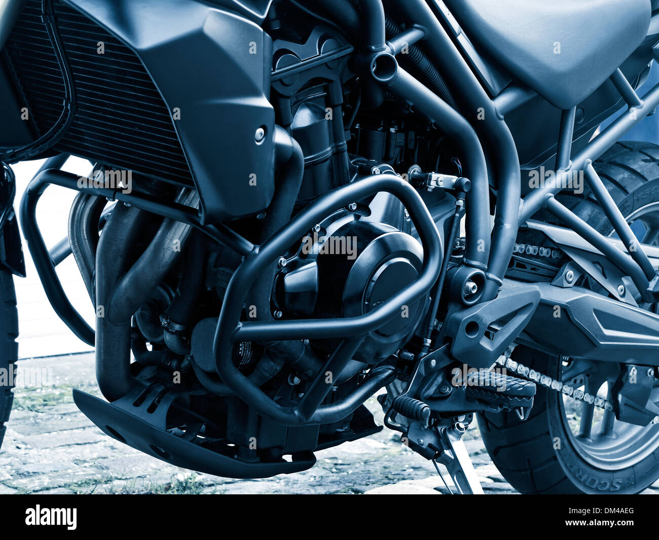 Triple cylinder engine in a Triumph Tiger 800 ABS motorcycle 2011 Stock ...