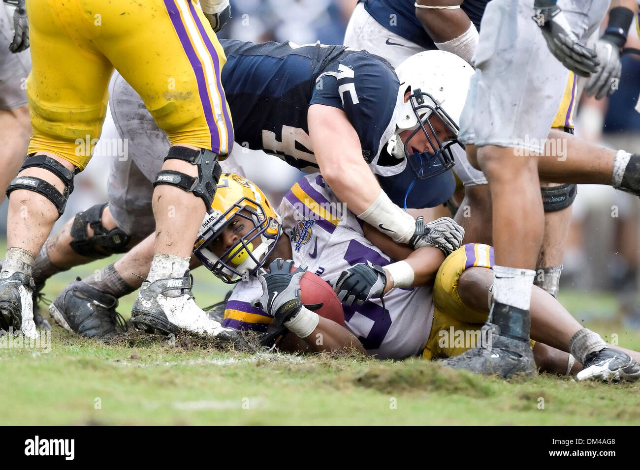 LSU Tigers running back Stevan Ridley (34) is taken down by Penn State ...