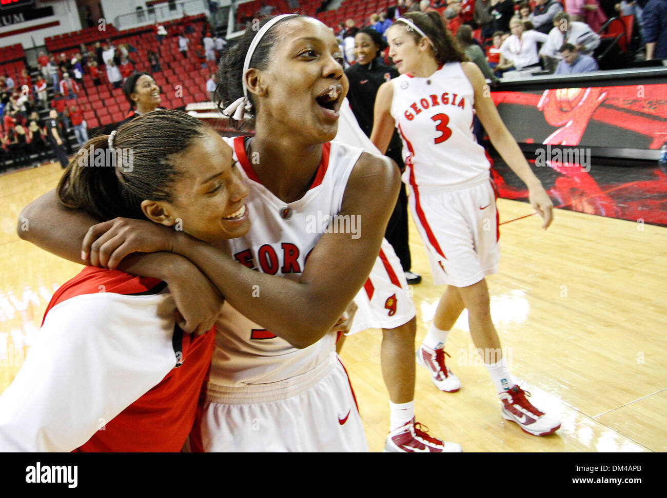 Georgia forward Angel Robinson (33) celebrates with a teammate at the ...