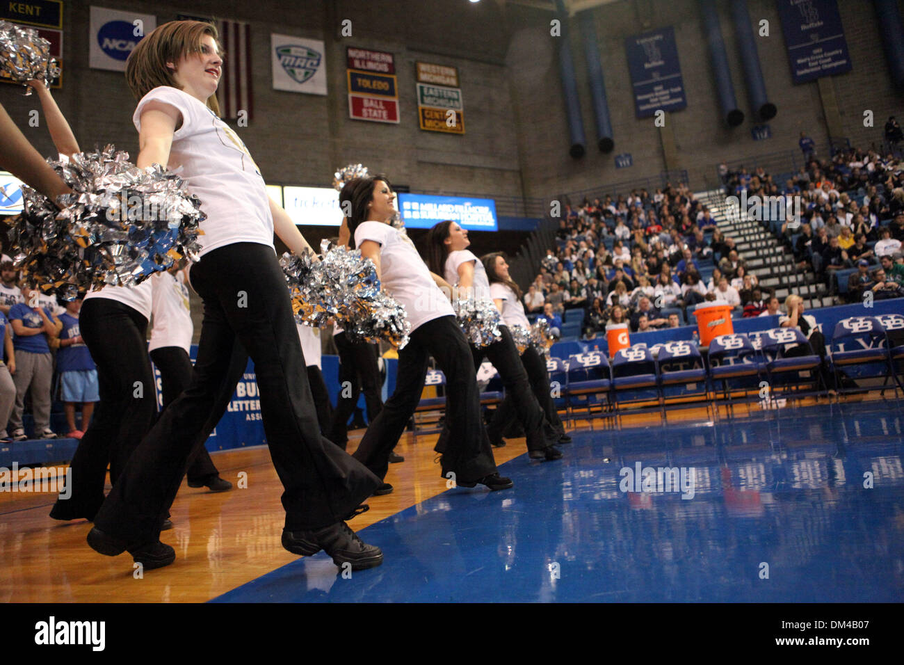 The University at Buffalo cheerleaders cheer their team on in the first ...