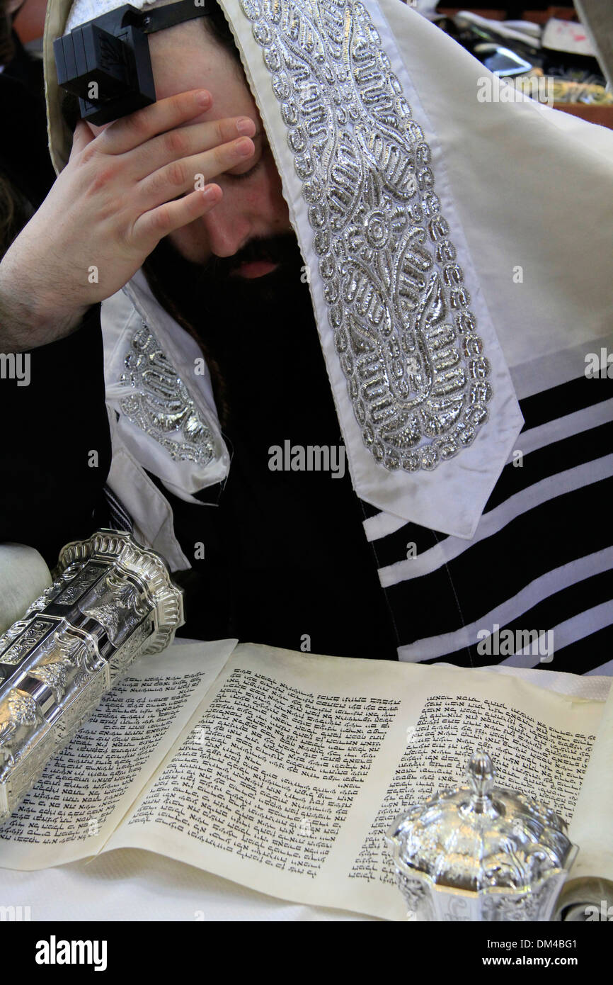 Megillah reading on Purim holiday at the Synagogue of the Premishlan ...