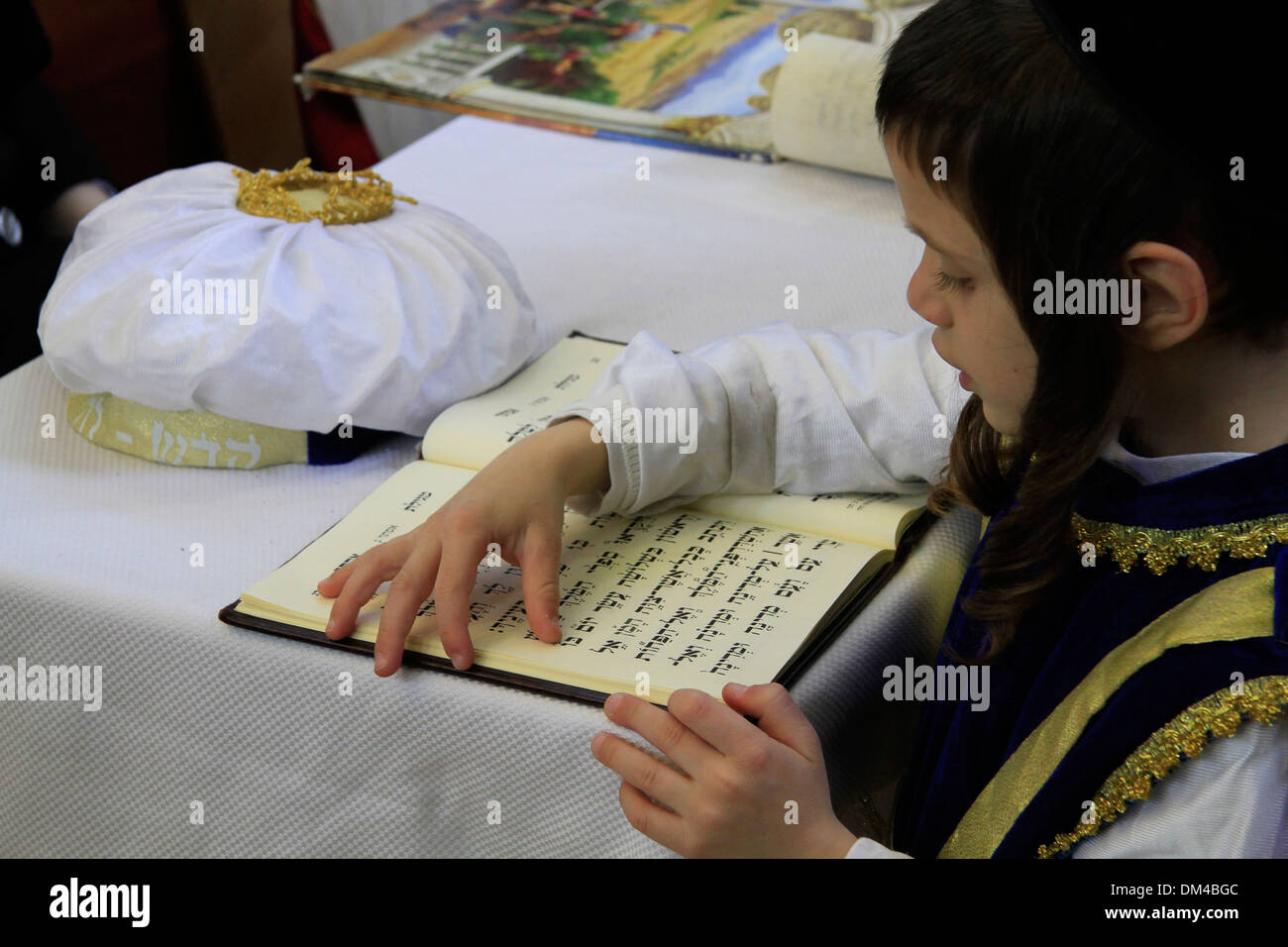 Megillah reading on Purim holiday at the Synagogue of the Premishlan ...
