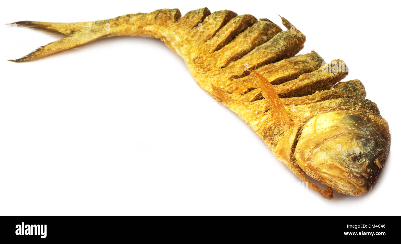 Uncooked preserved Ilish fish of Southeast Asia over white background ...